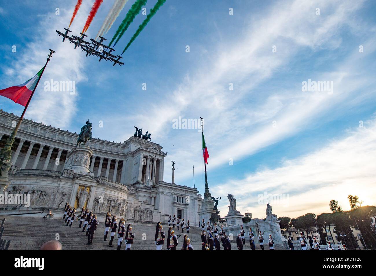 The Frecce Tricolori take to the skies over Rome and the Altare della ...