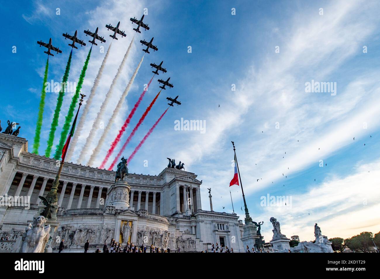 The Frecce Tricolori take to the skies over Rome and the Altare della ...
