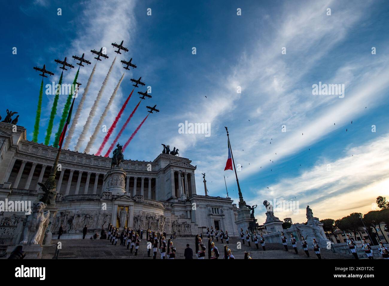 The Frecce Tricolori take to the skies over Rome and the Altare della ...
