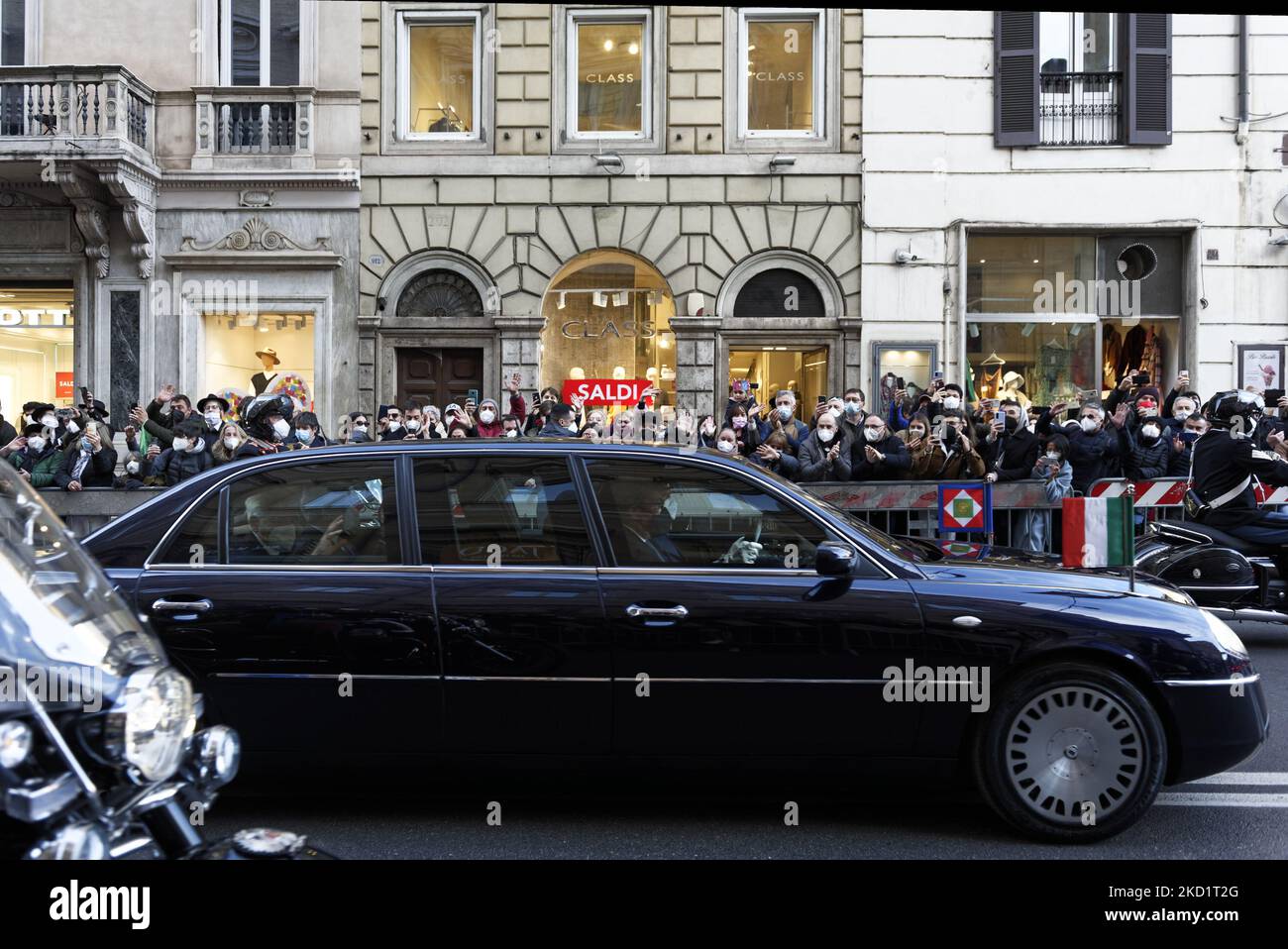 Italy's newly re-elected President Sergio Mattarella's car is escorted ...
