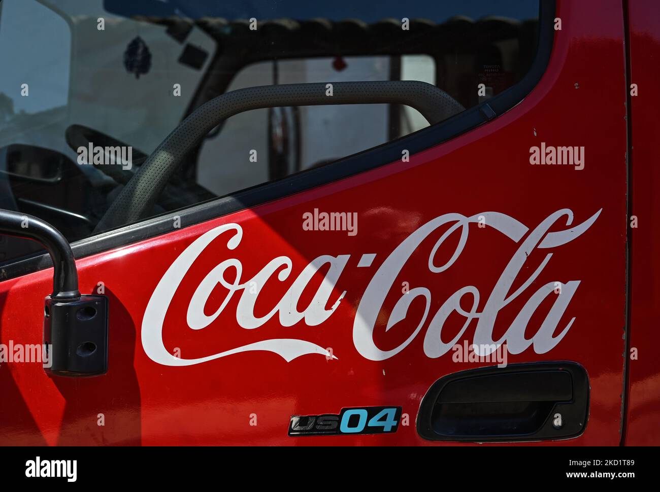 Coca-Cola delivery track seen in the center of San Cristobal de las ...