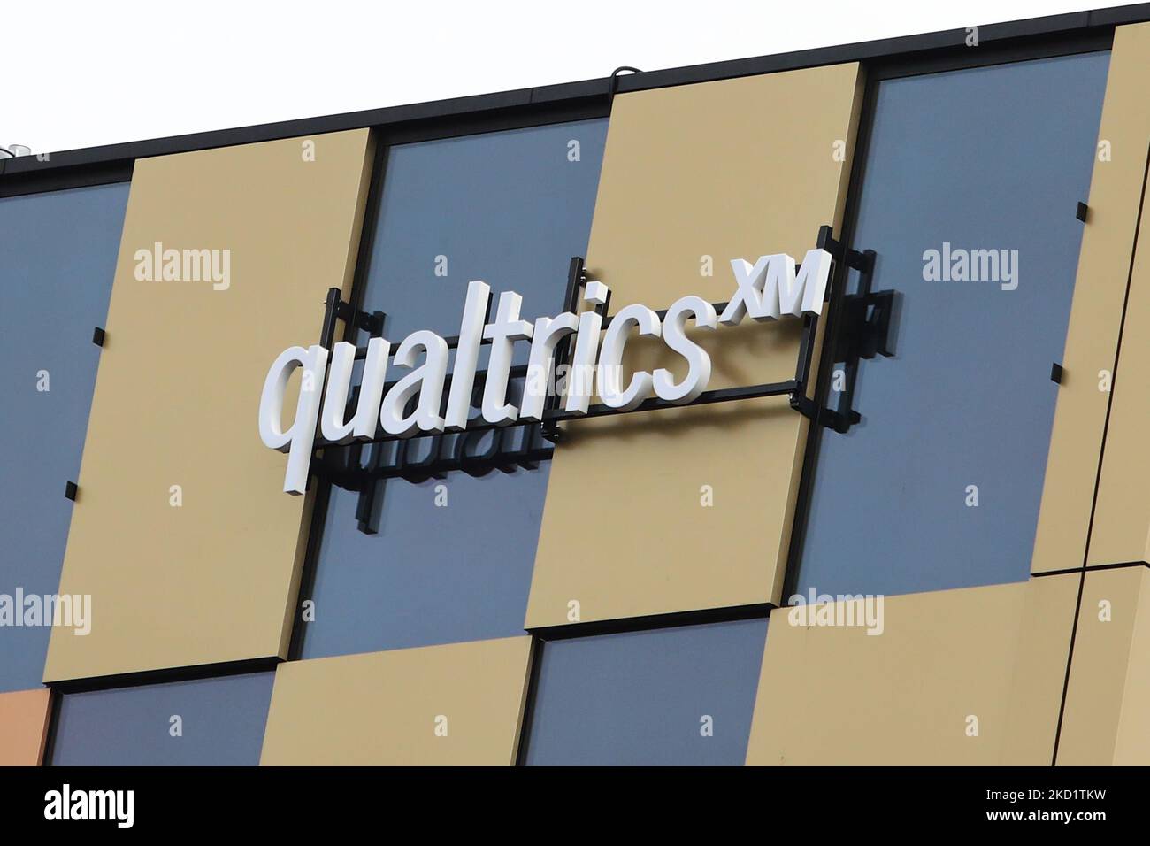 Qualtrics logo is seen on the office building in Krakow, Poland on ...