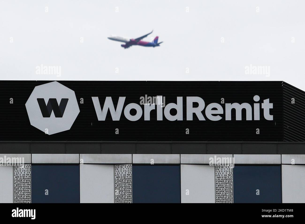 WorldRemit logo is seen on the office building in Krakow, Poland on ...