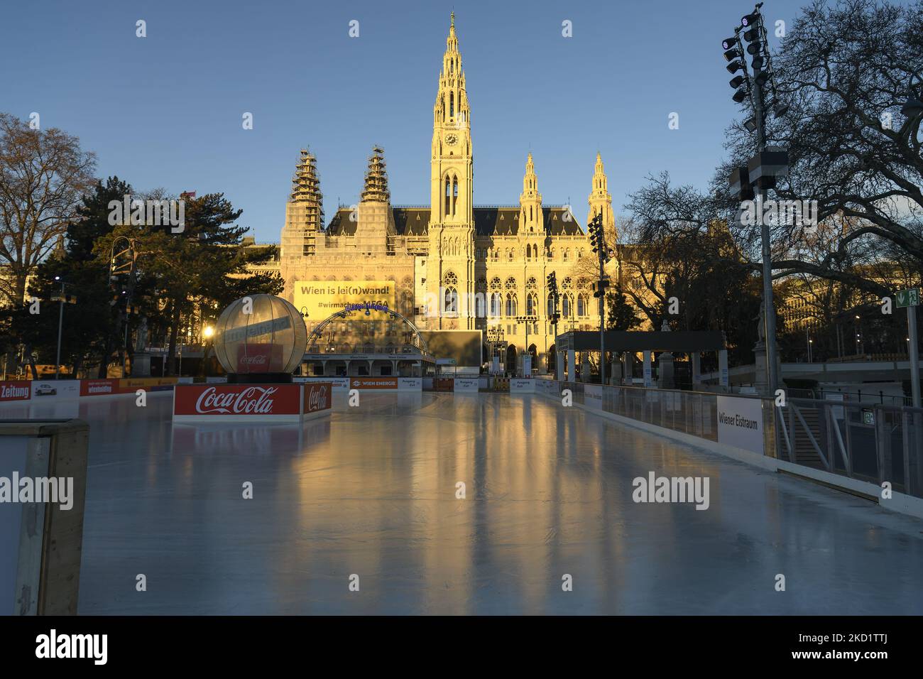 Large public skating rink on the Rathausplatz square near Vienna City ...