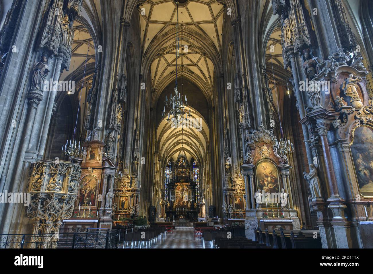 Gothic Interior of St. Stephen Cathedral or Stephansdom, main catholic ...