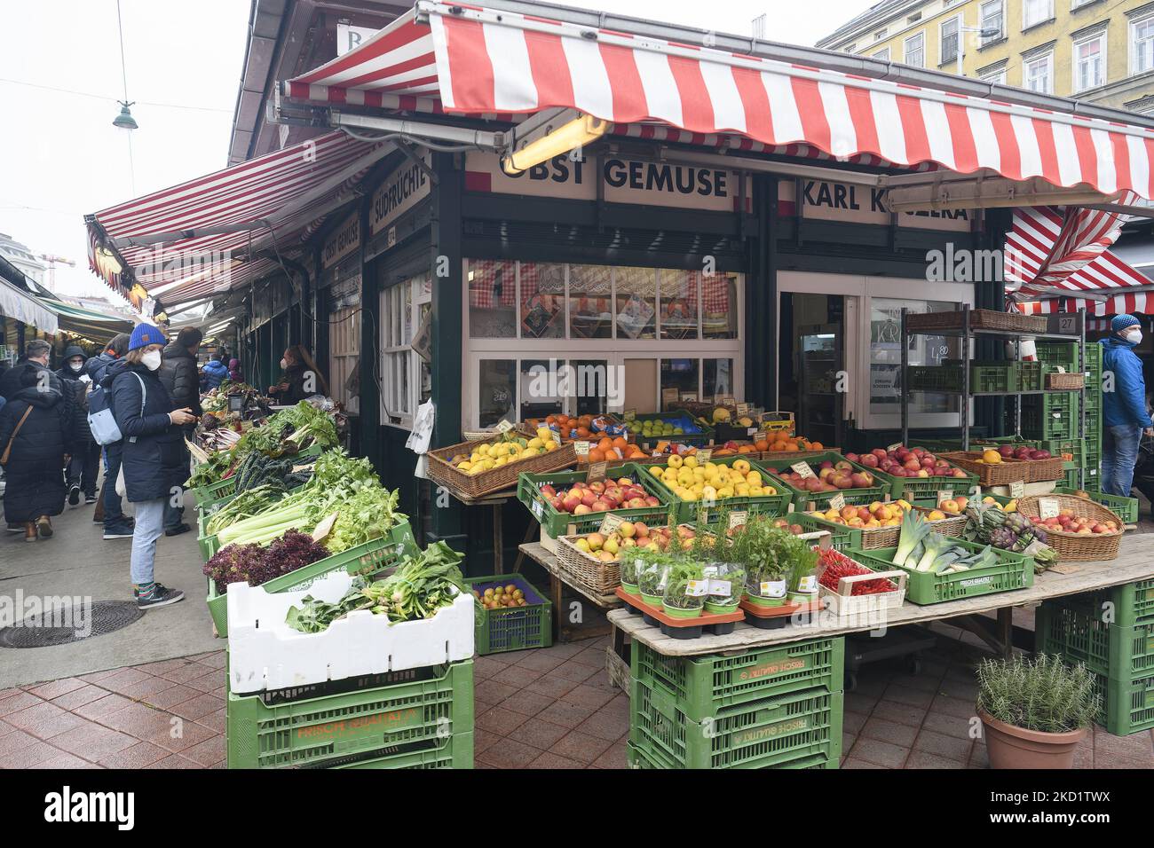 Showcases with food products on the Naschmarkt, most popular market in ...