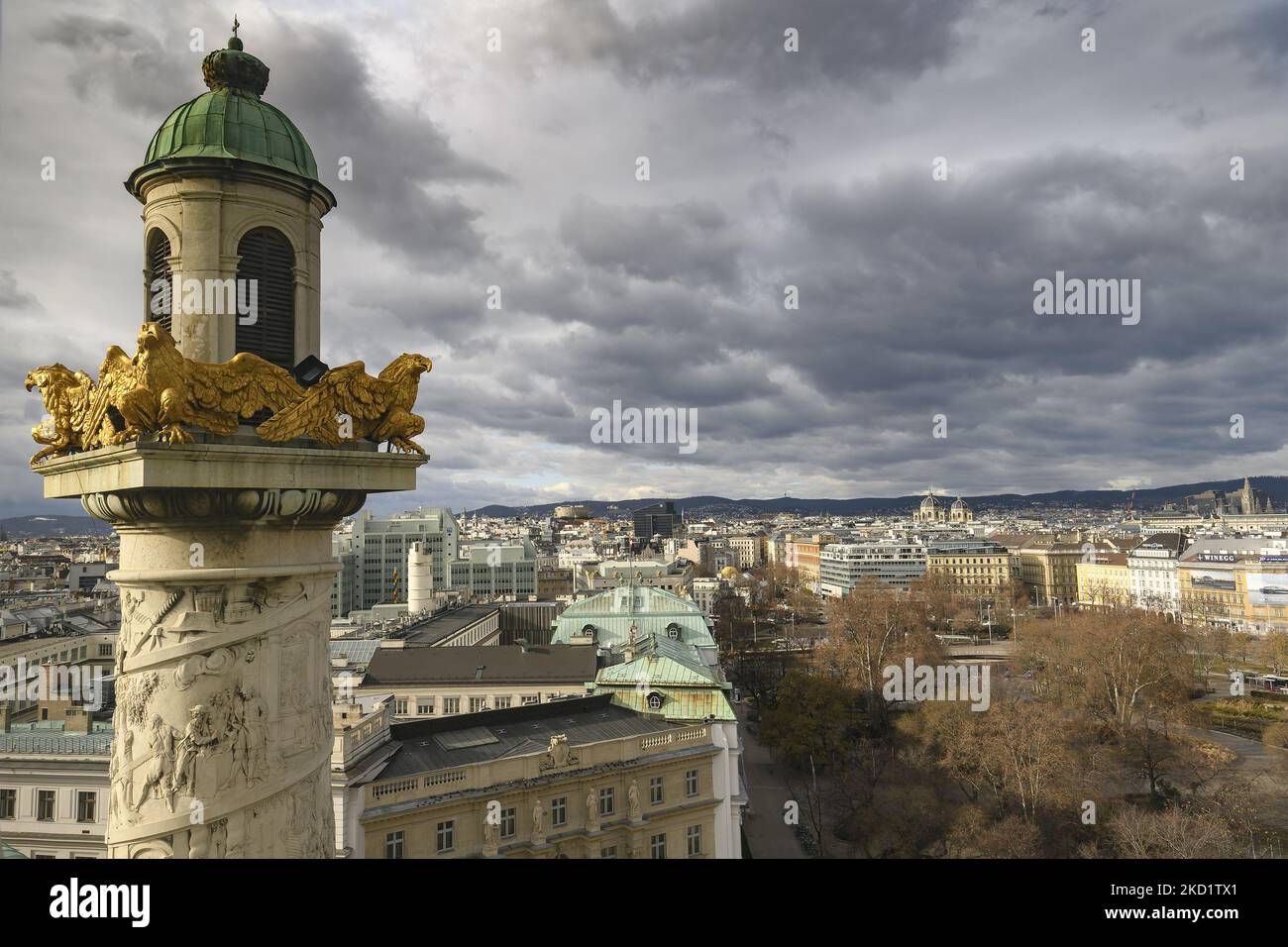 Panoramic view of Vienna from the St. Charles Church or Karlskirche in ...