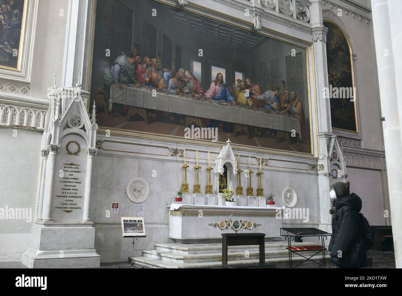 Visitor in protective mask against Covid-19 infection looking in life ...