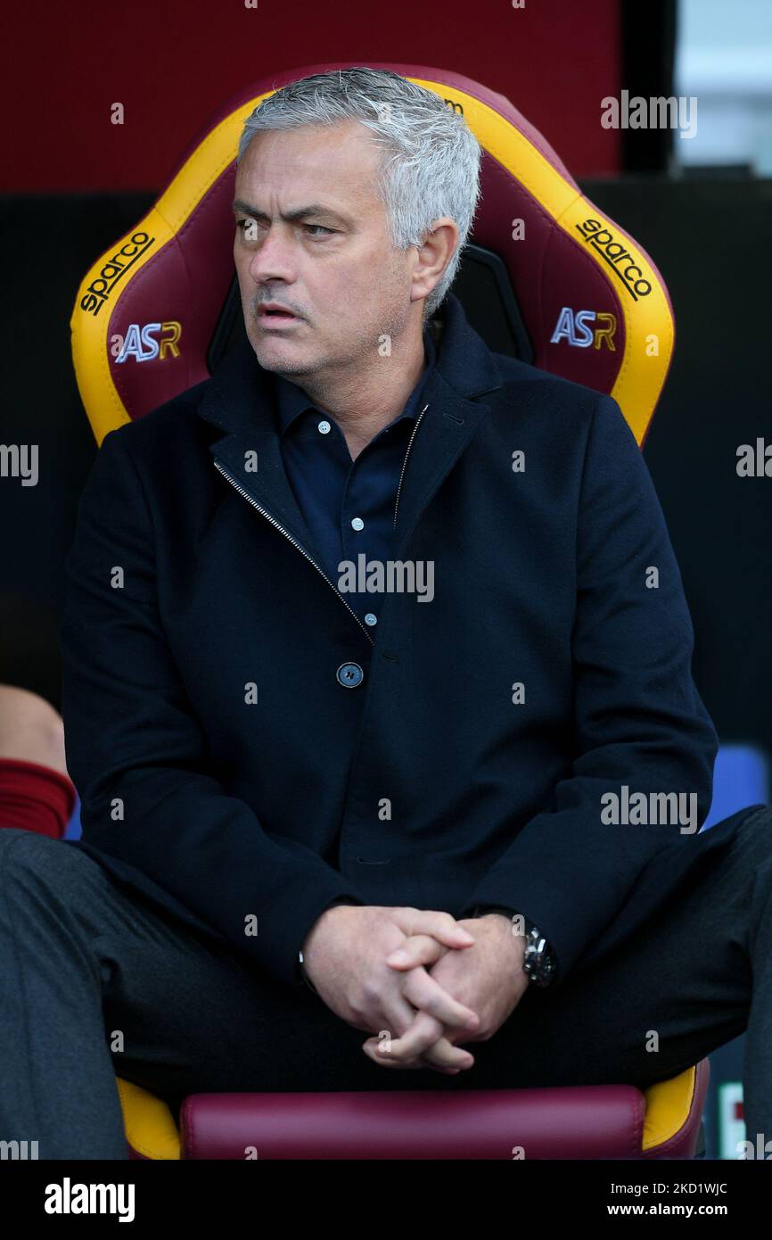 Jose’ Mourinho manager of AS Roma looks on during the Serie A match ...