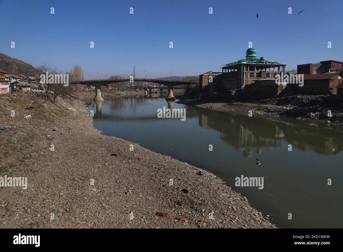 Low level of water is seen in river jehlum in Baramulla Jammu and ...