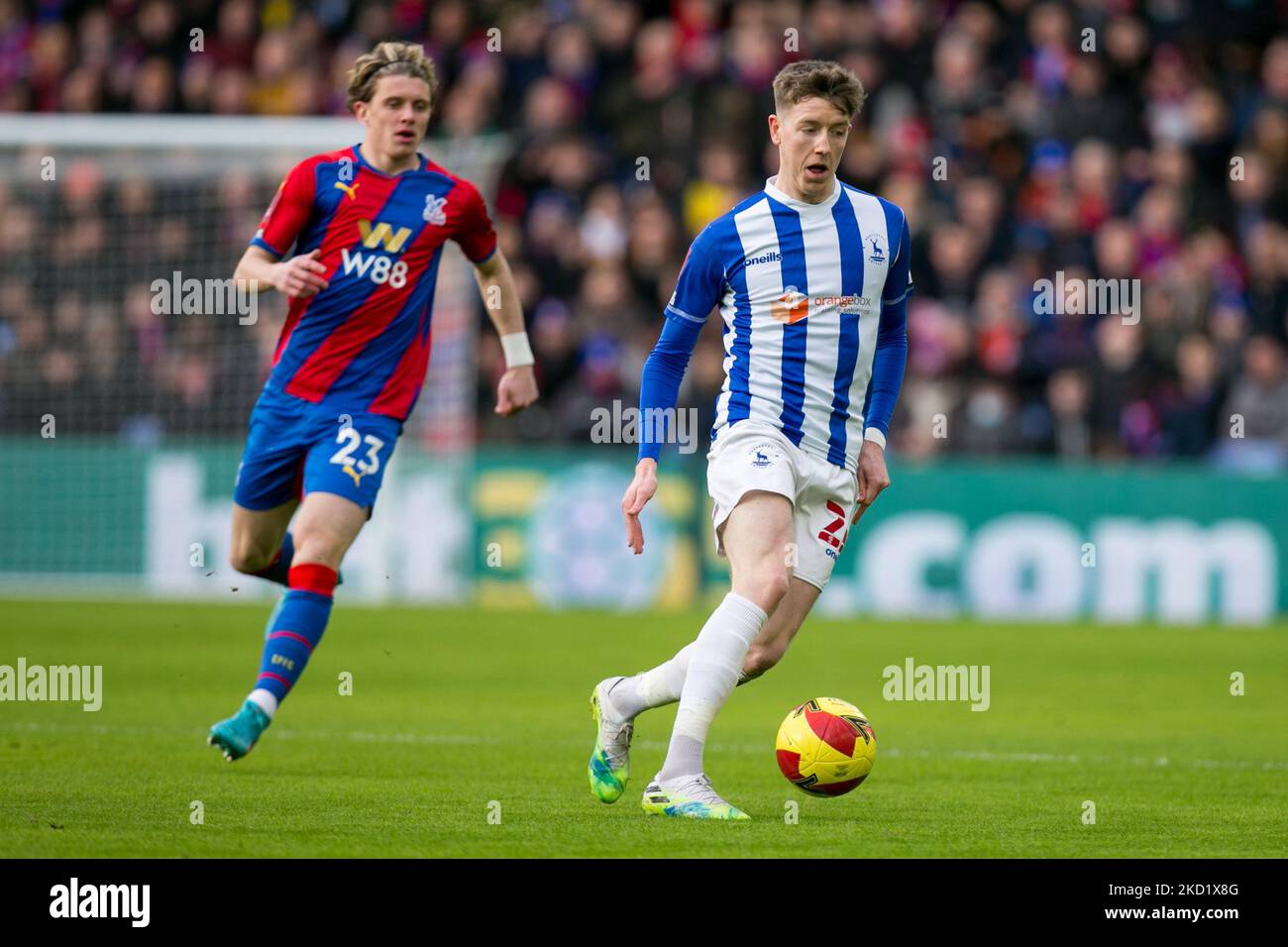Isaac Fletcher of Hartlepool United controls the ball during the FA Cup ...
