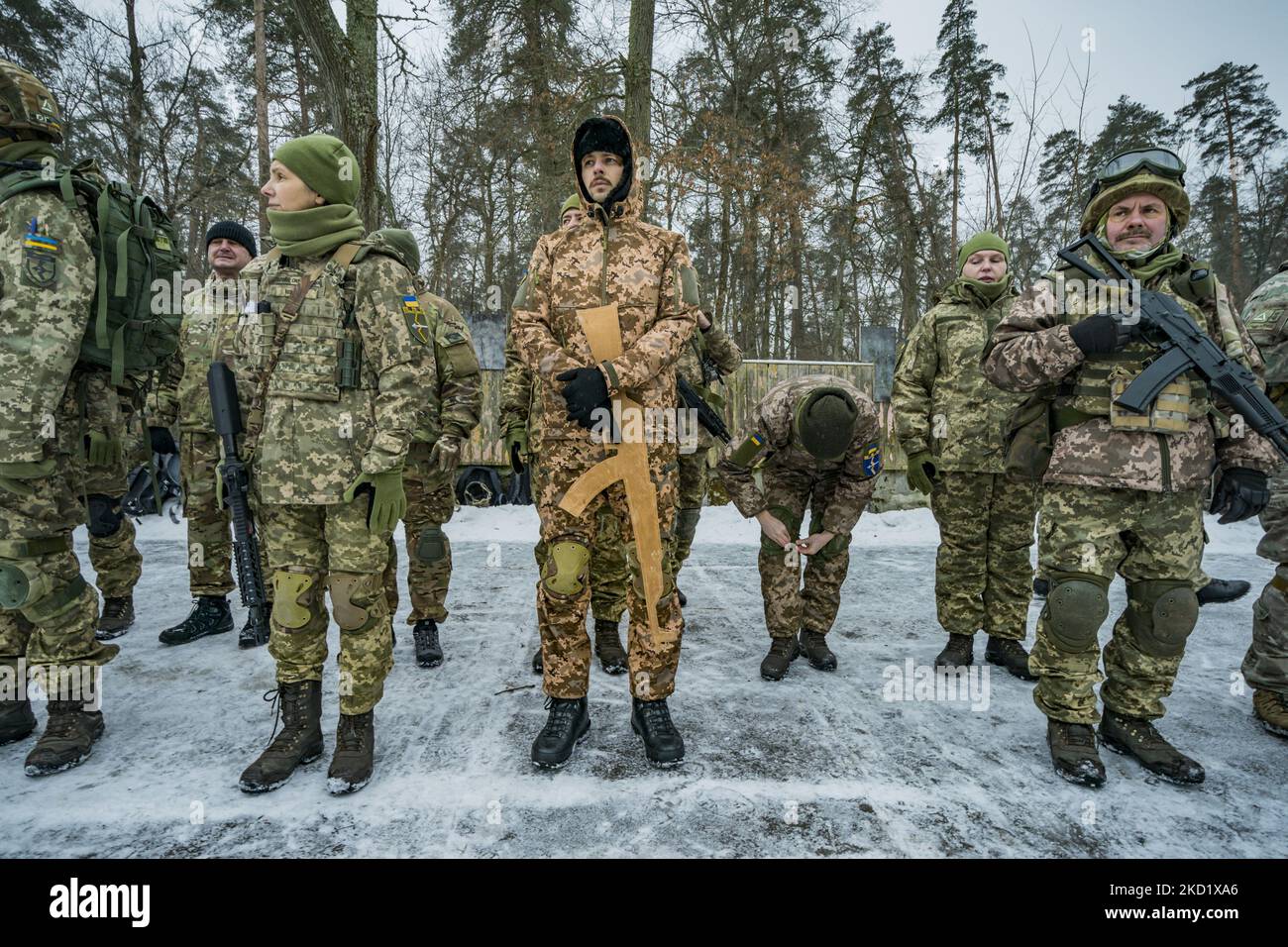 Volunteers of the 112th Territorial Defense Brigade of Kiev during a ...