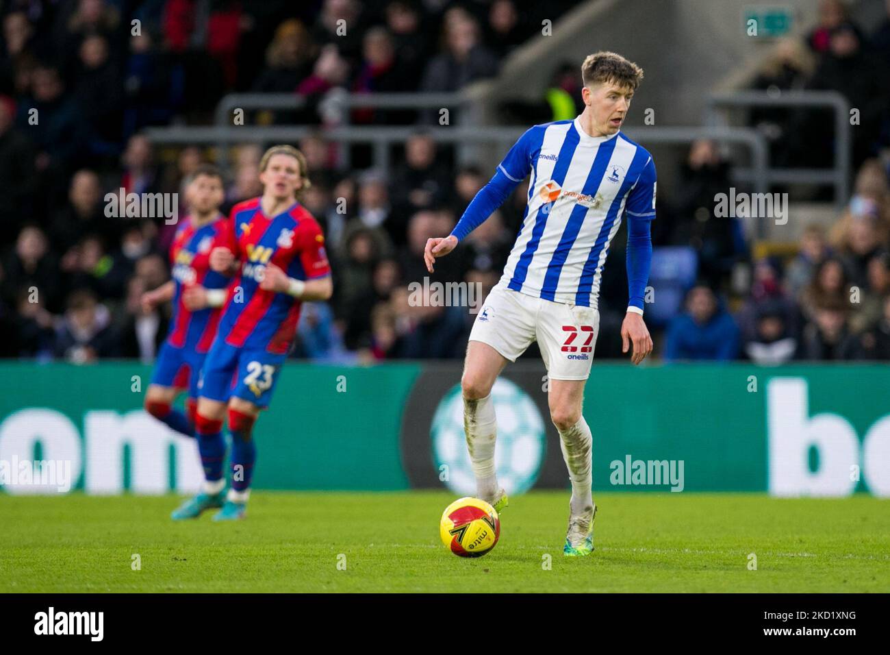 Tom Crawford of Hartlepool United controls the ball during the FA Cup 4th Round match between ...