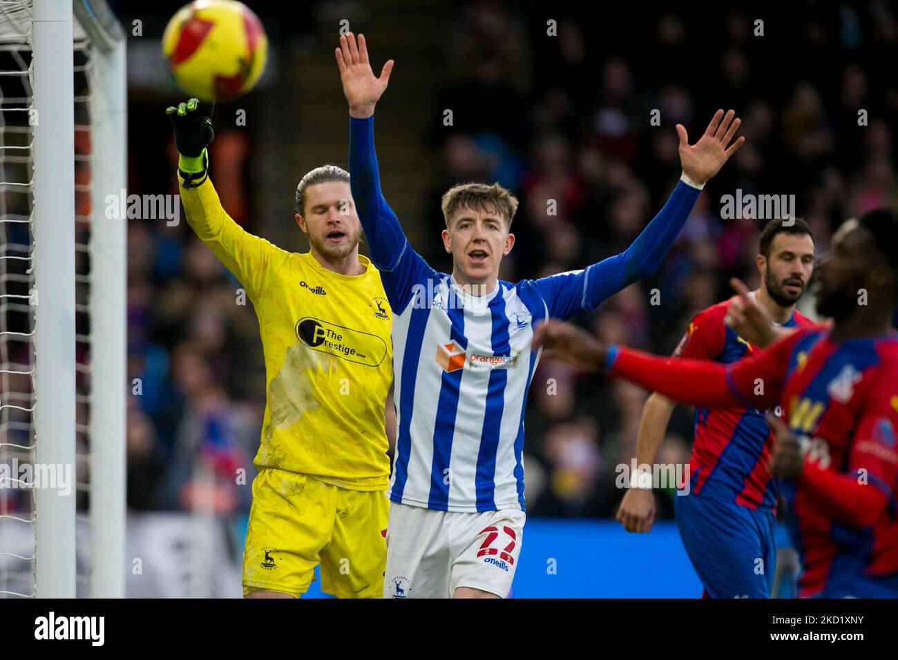 Tom Crawford of Hartlepool United gestures during the FA Cup 4th Round match between Crystal ...