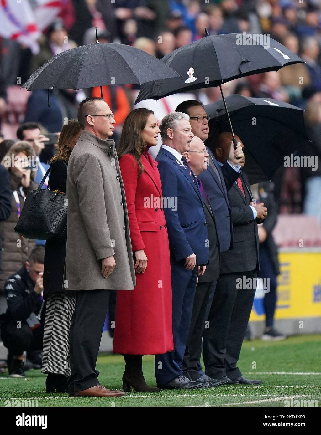 The Princess of Wales signs the national anthem before the Rugby League ...