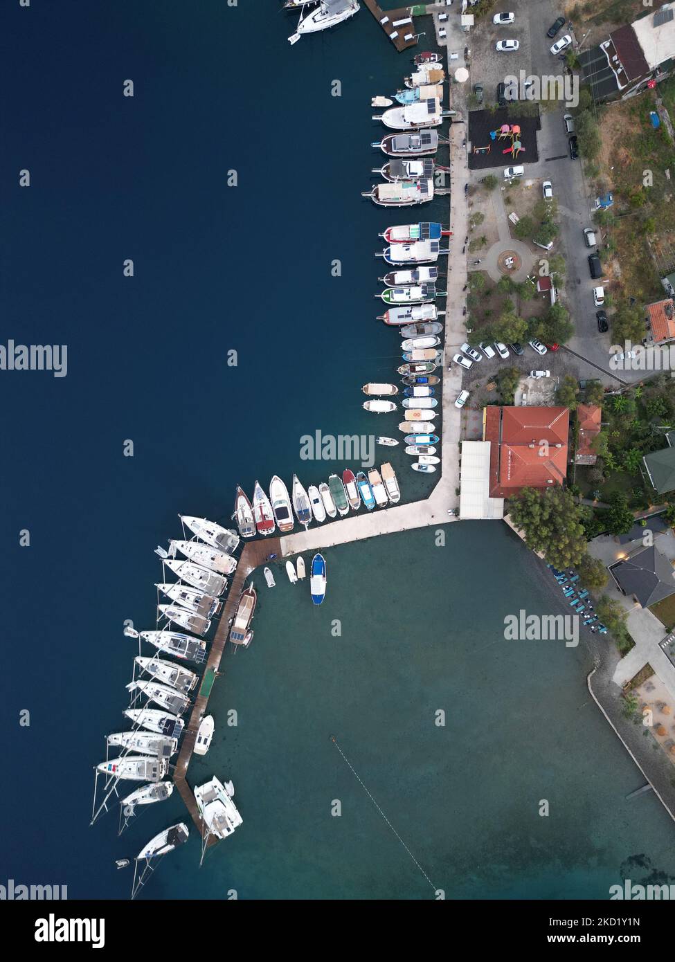 A vertical aerial view of boats in a port Stock Photo - Alamy