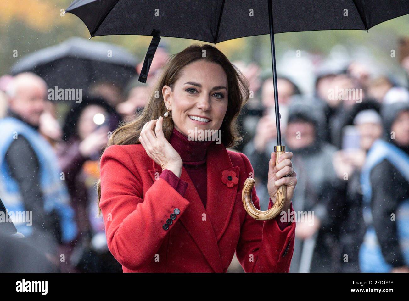 The Princess of Wales (Kate Middleton) waves to the crowds as she ...