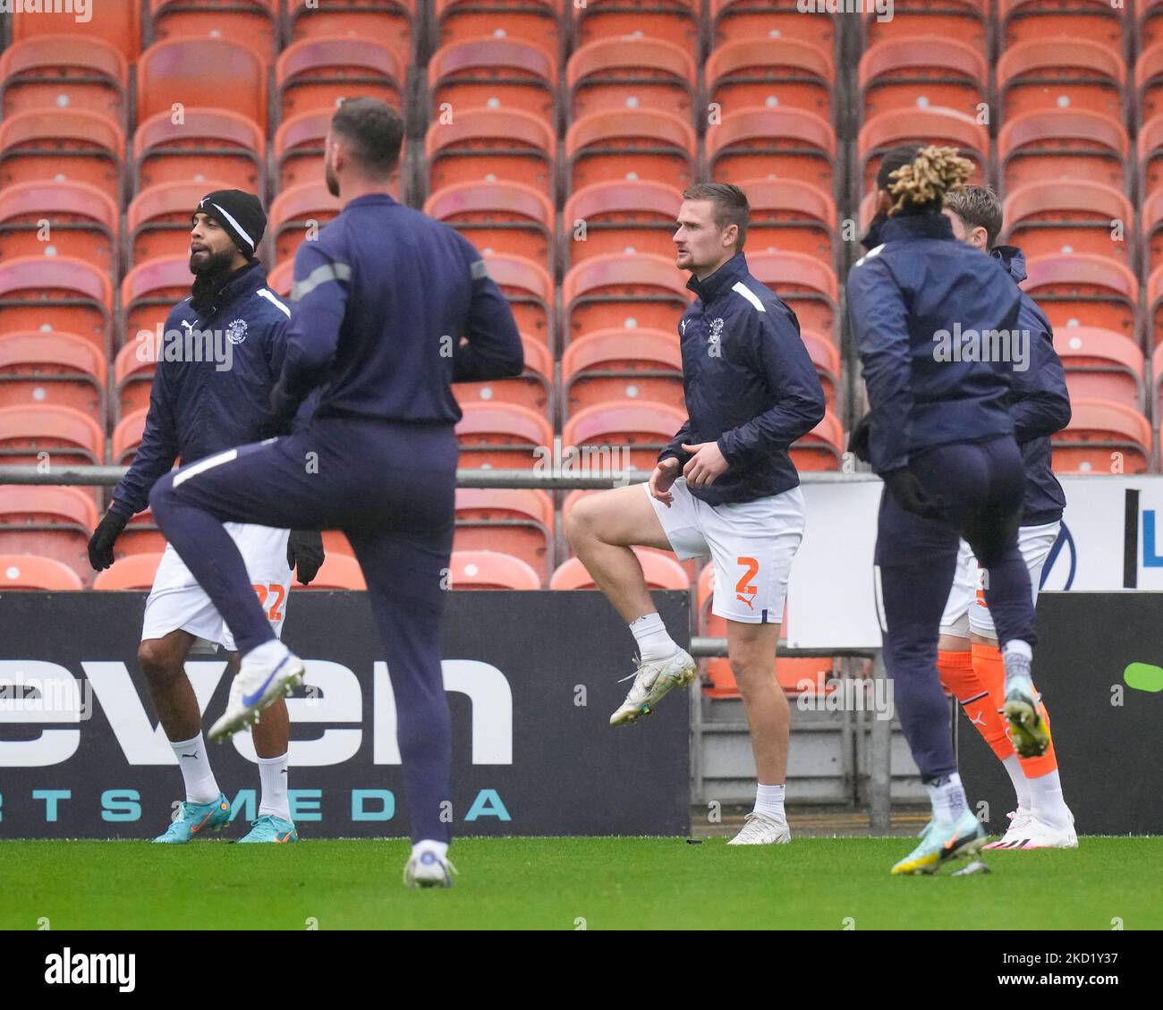 Callum Connolly #2 of Blackpool warms up before the Sky Bet ...