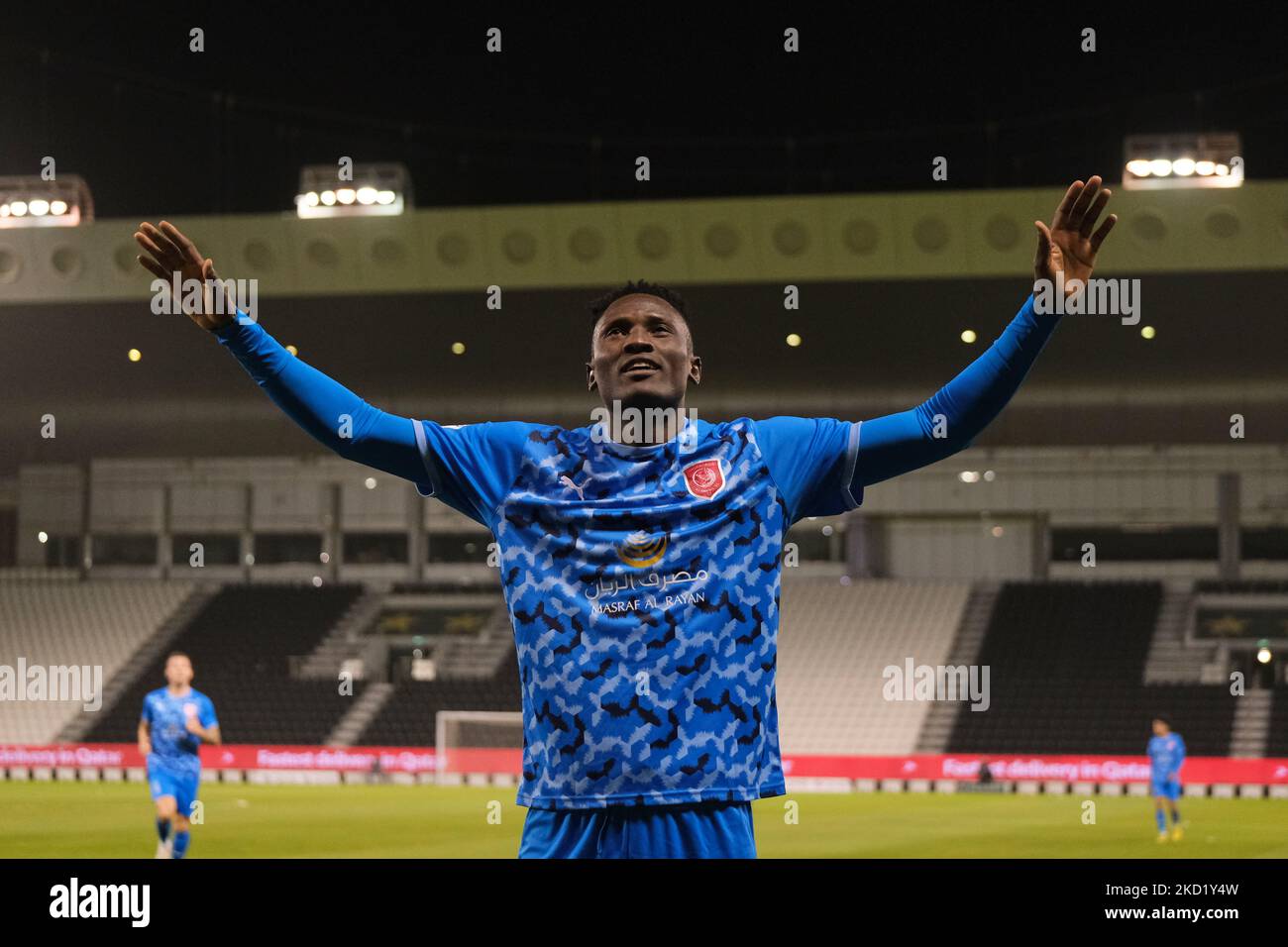 Michael Olunga (14) of Al Duhail celebrates his second goal during the ...