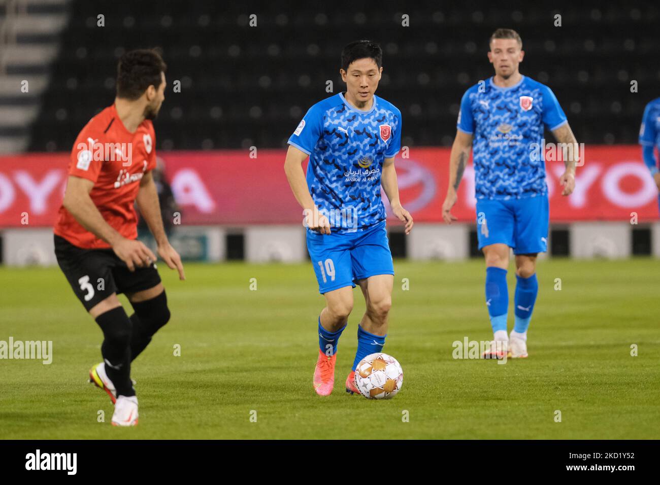 Nam Tae-hee (19) of Al Duhail on the ball during the QNB Stars League ...