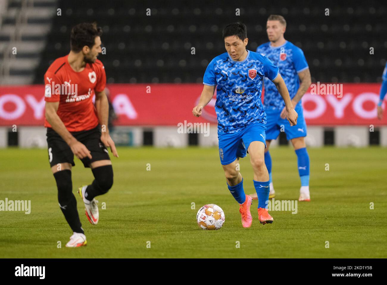 Nam Tae-hee (19) of Al Duhail on the ball during the QNB Stars League ...
