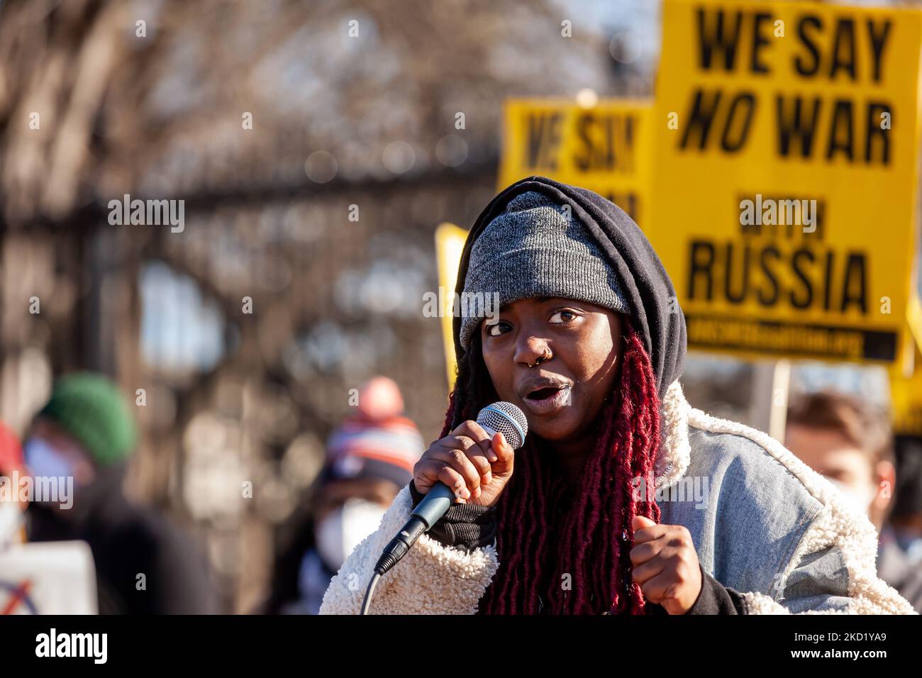 Washington, DC activist Afeni speaks during an rally against what host ...