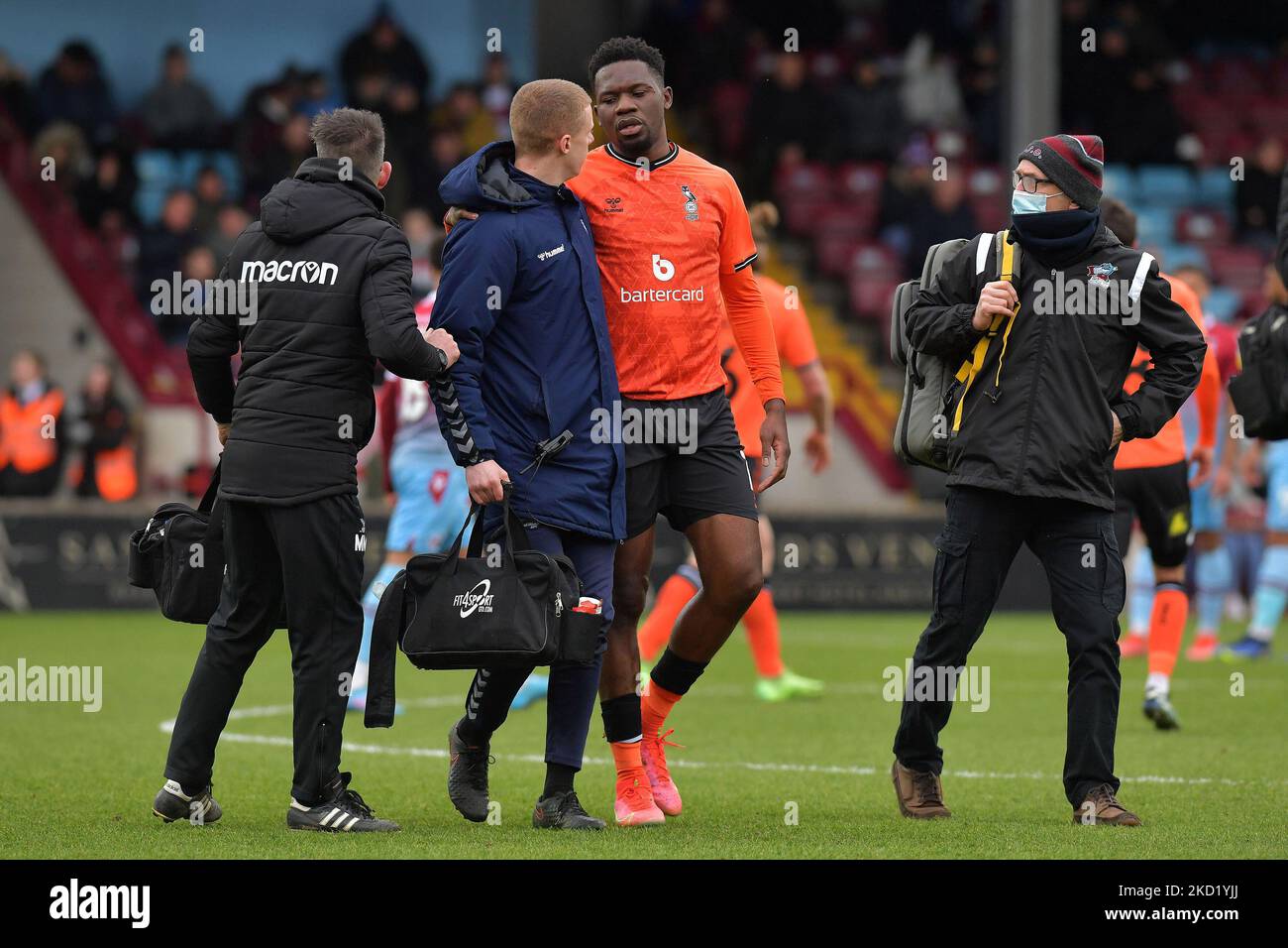Oldham Athletic's Mike Fondop is hurt during the Sky Bet League 2 match ...