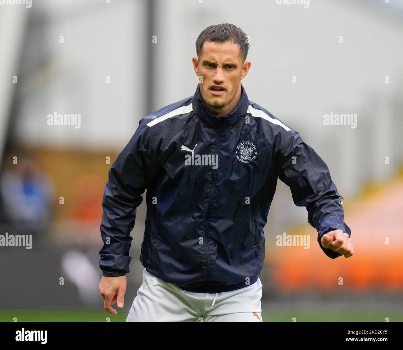 Jerry Yates #9 of Blackpool warms up before the Sky Bet Championship ...