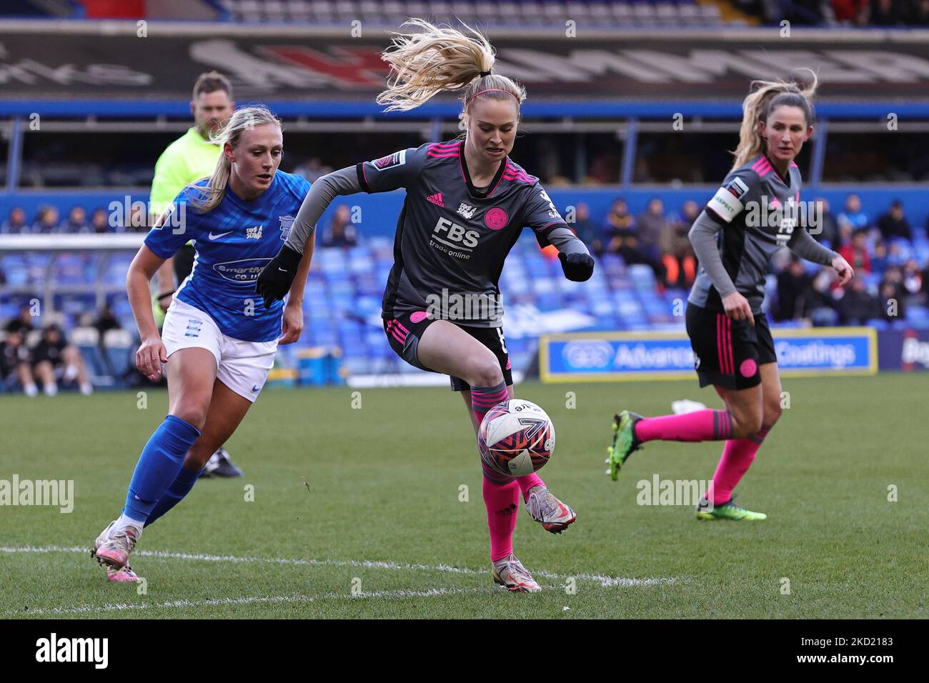 . Molly Pike of Leicester City controls the ball under pressure from ...