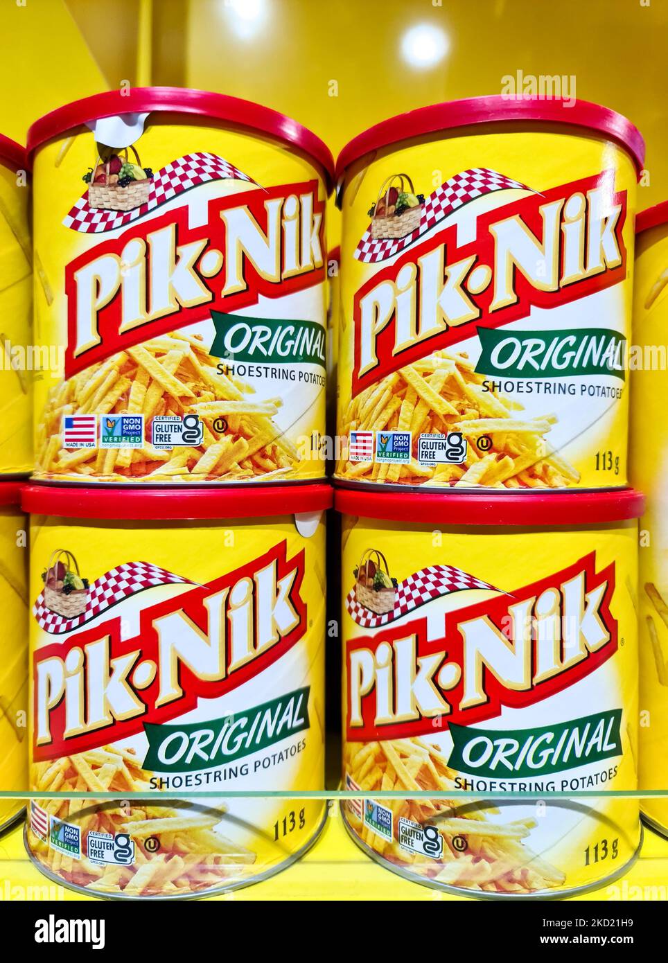 The Shoestring potatoes snacks brand Pik-Nik on a supermarket shelf for ...