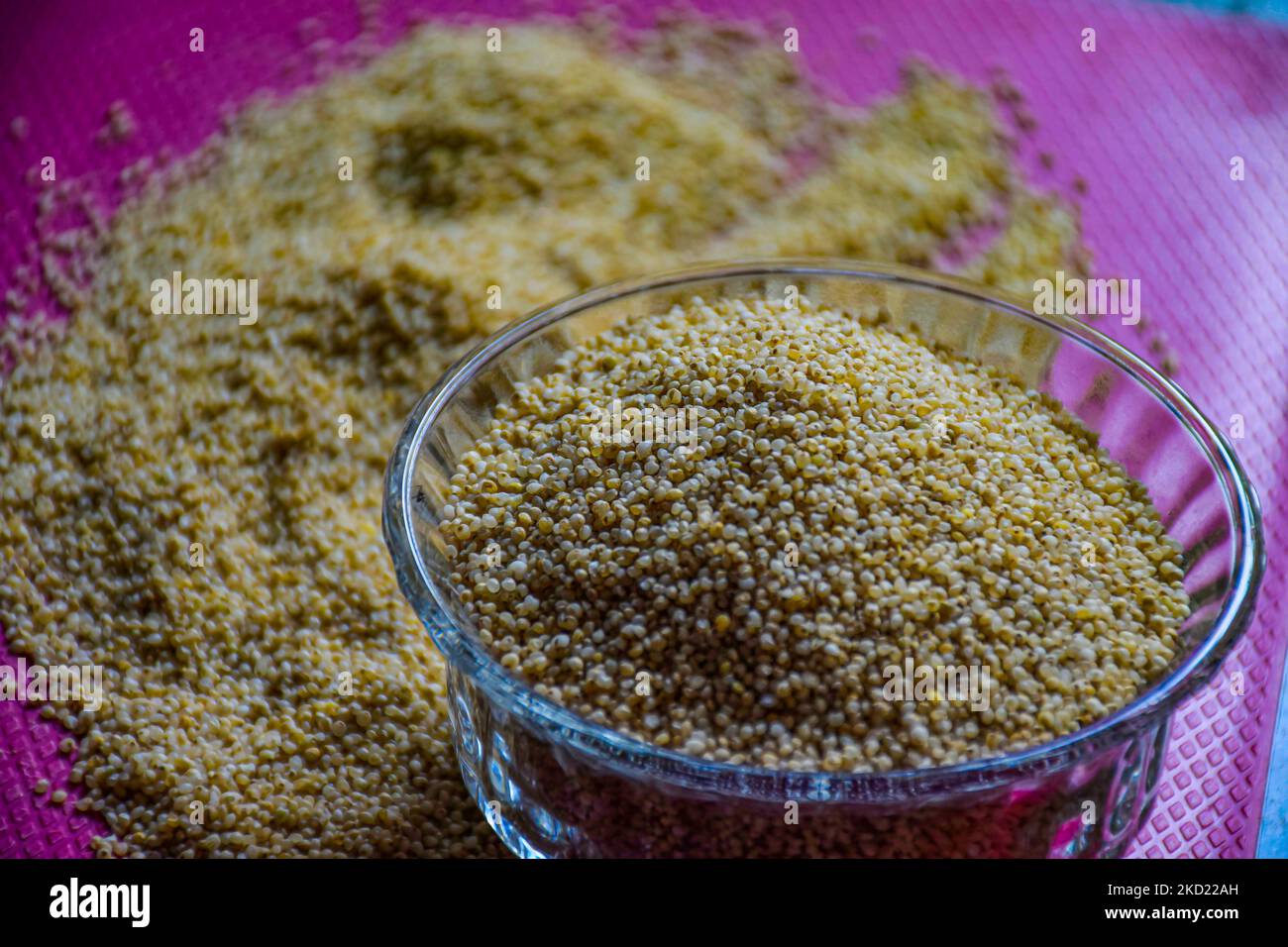 A nice shot of organic healthy dry raw barnyard millet in glass bowl ...