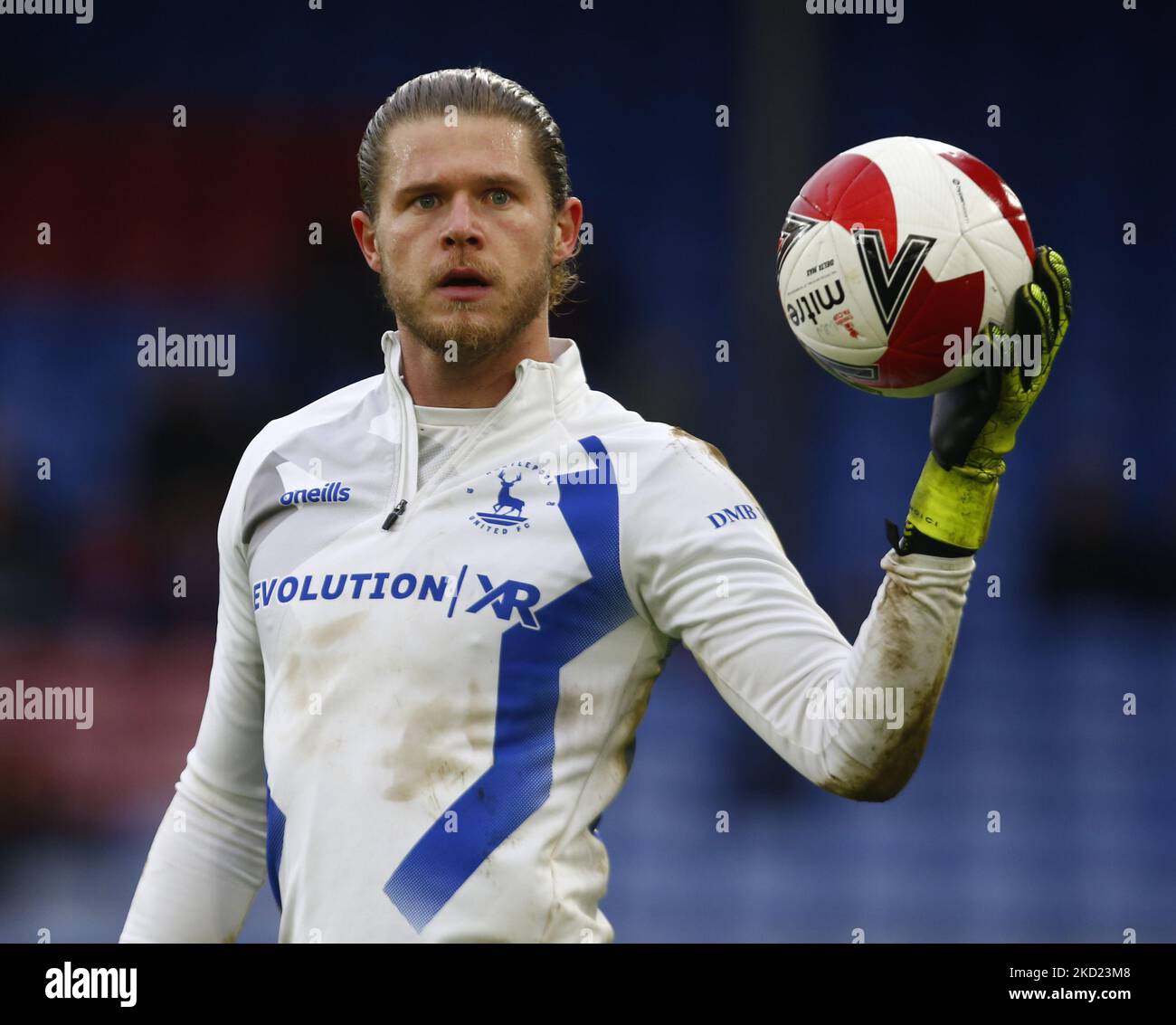 Ben Killip of Hartlepool United during the pre-match warm-up during FA ...