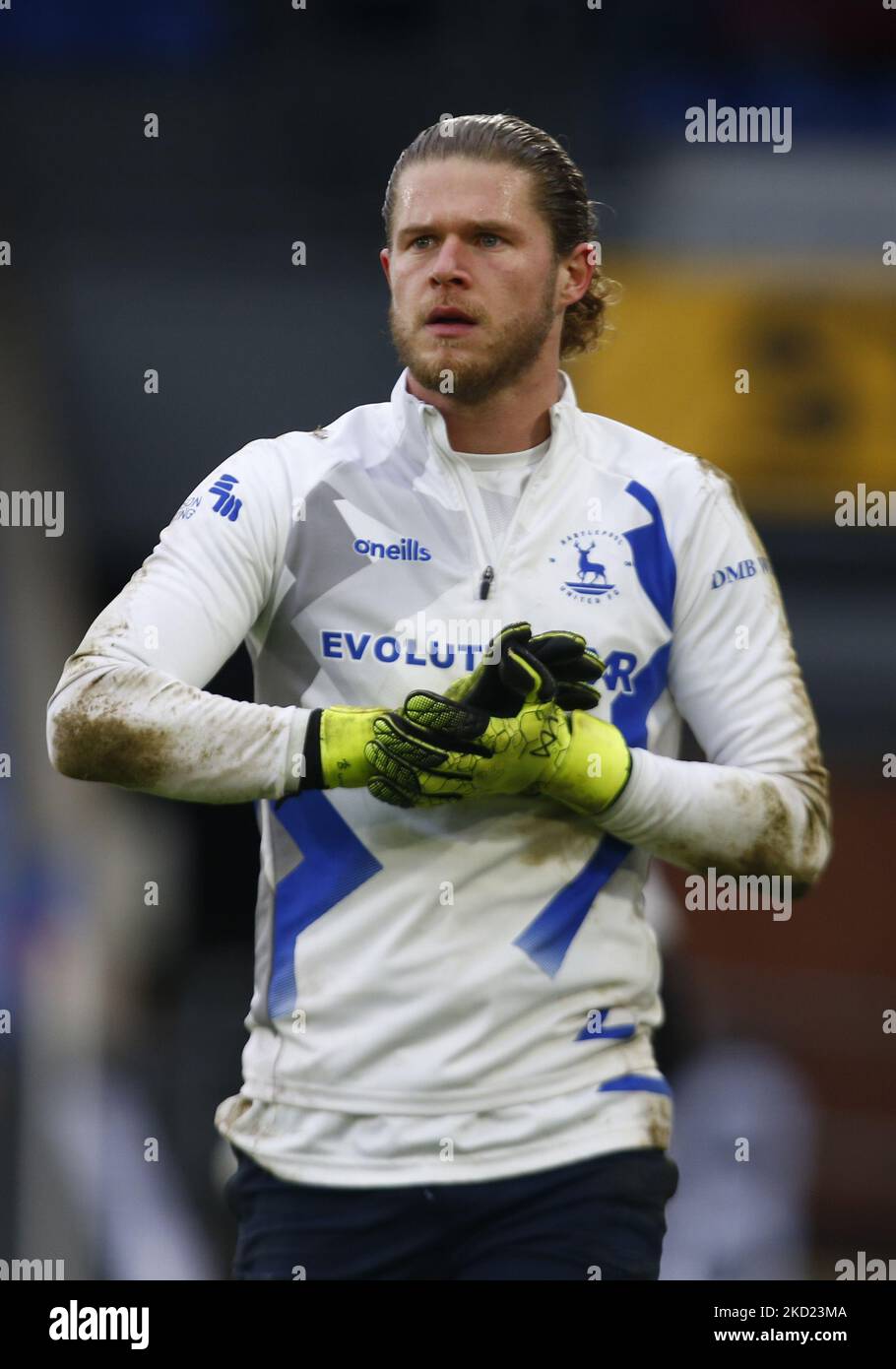 Ben Killip of Hartlepool United during the pre-match warm-up during FA ...