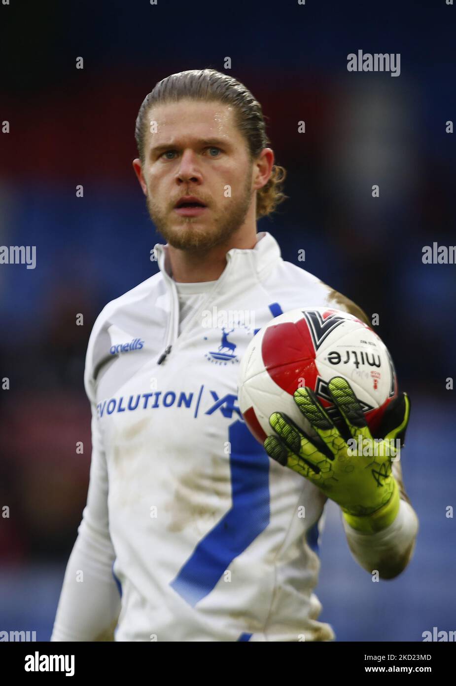 Ben Killip of Hartlepool United during the pre-match warm-up during FA ...