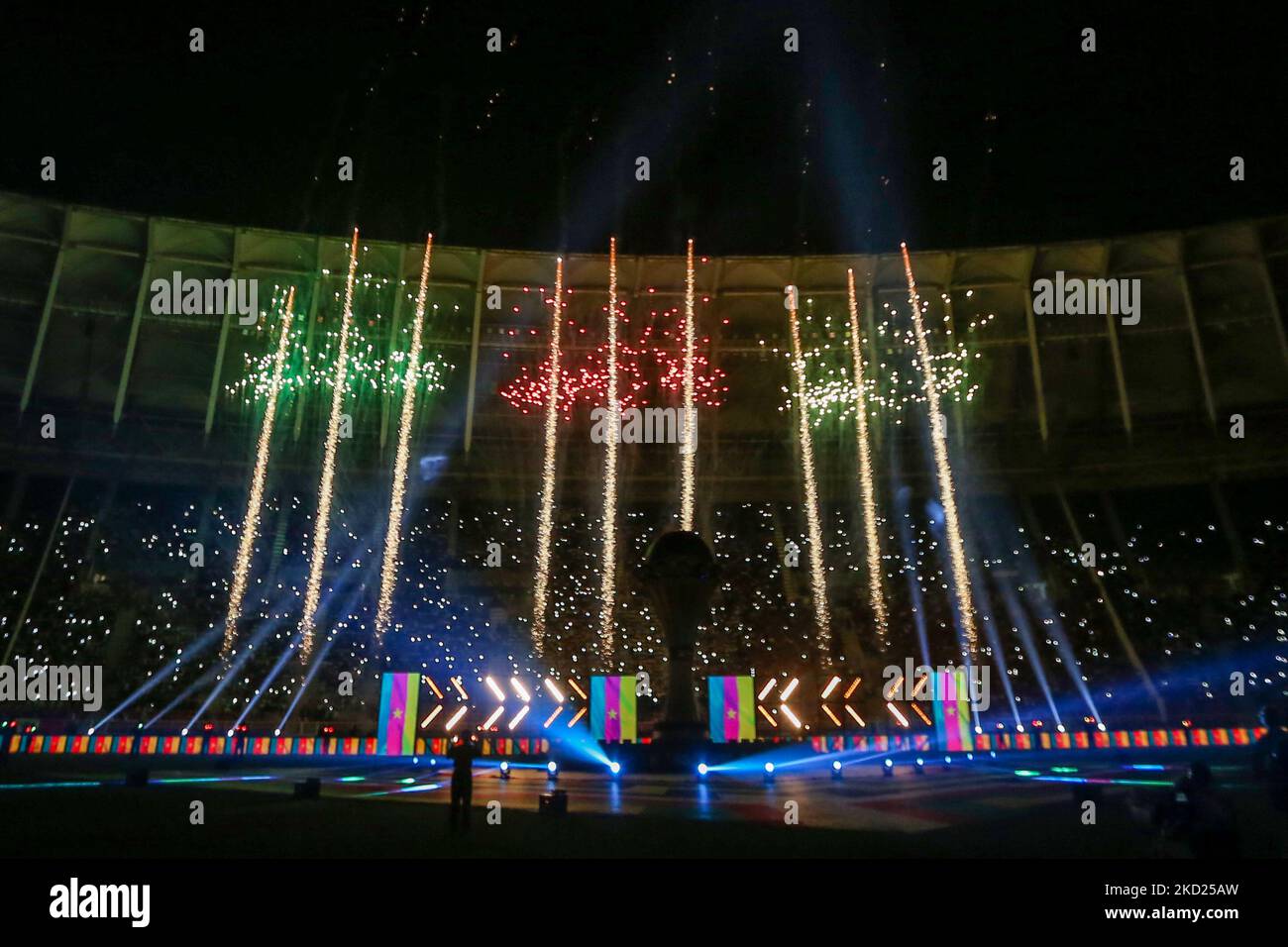 A general view shows fireworks during the closing ceremony of the 2021 ...