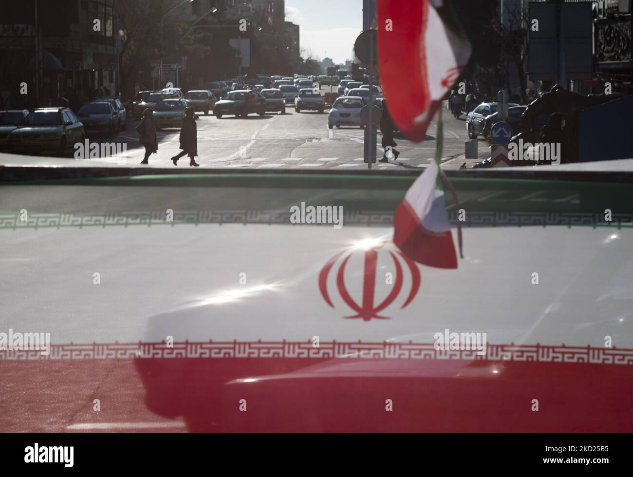 Iran flags are hang in a square in downtown Tehran to mark the 43rd ...