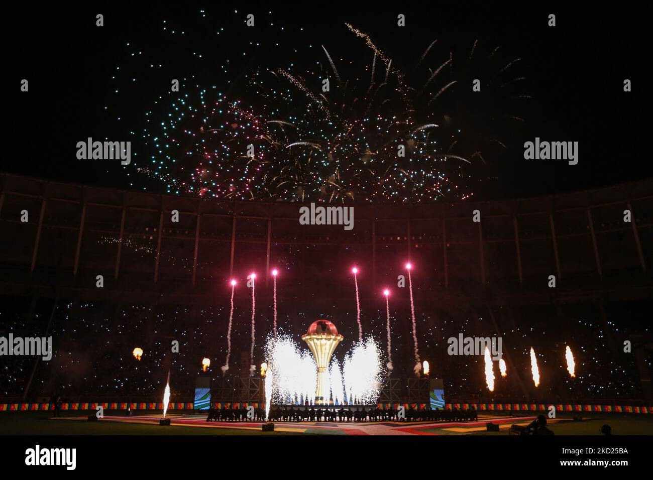 A general view shows fireworks during the closing ceremony of the 2021 ...