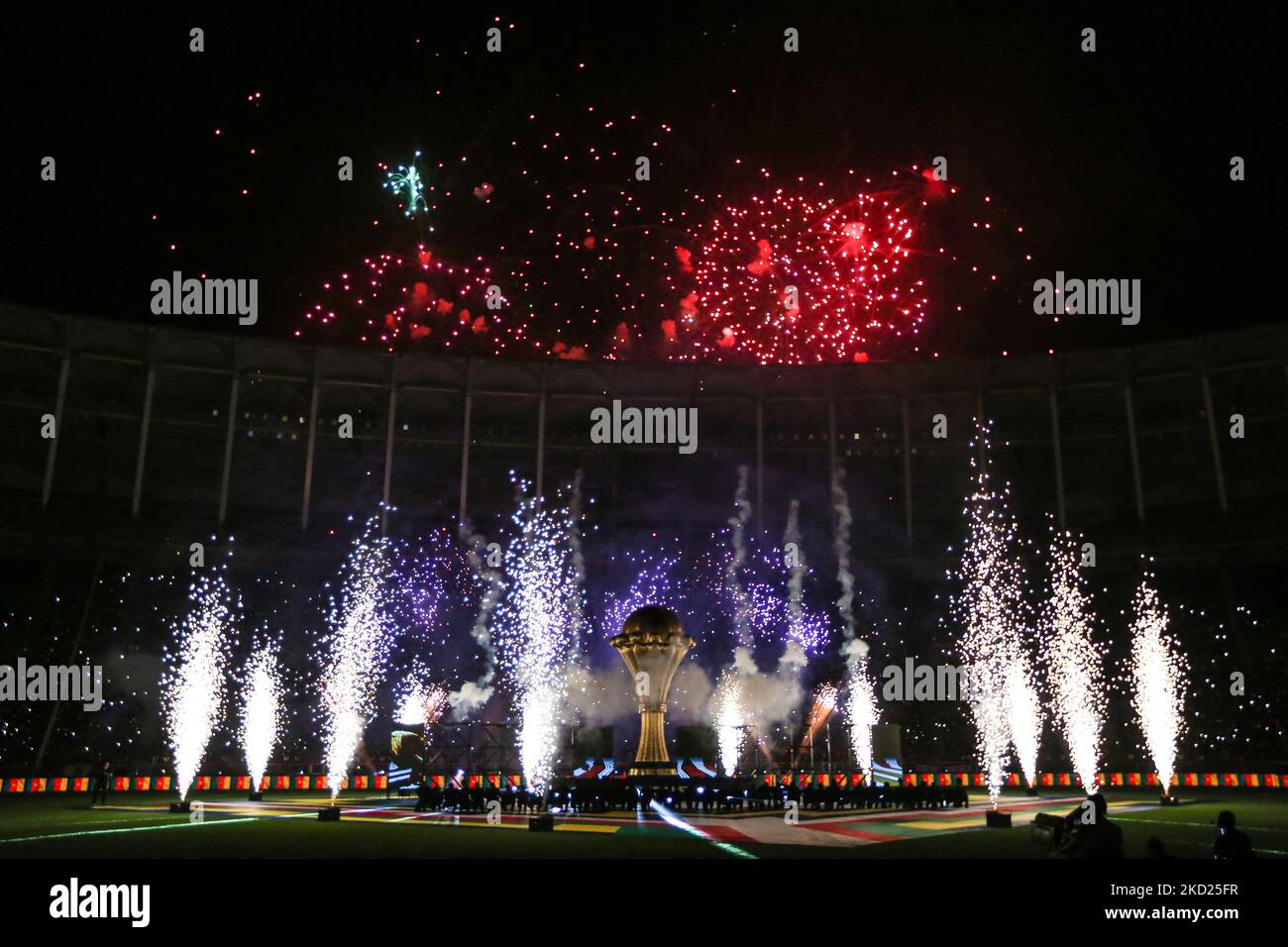 A general view shows fireworks during the closing ceremony of the 2021 ...