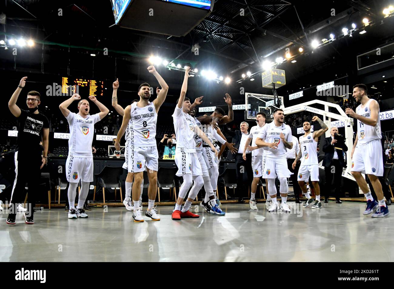 Players of U-BT celebrating victory after the game U-BT Cluj-Napoca v ...