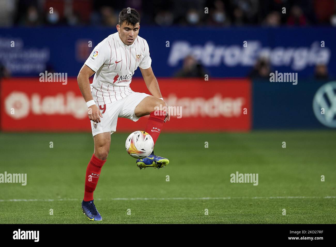 Marcos Acuña of Sevilla controls the ball during the La Liga Santander ...