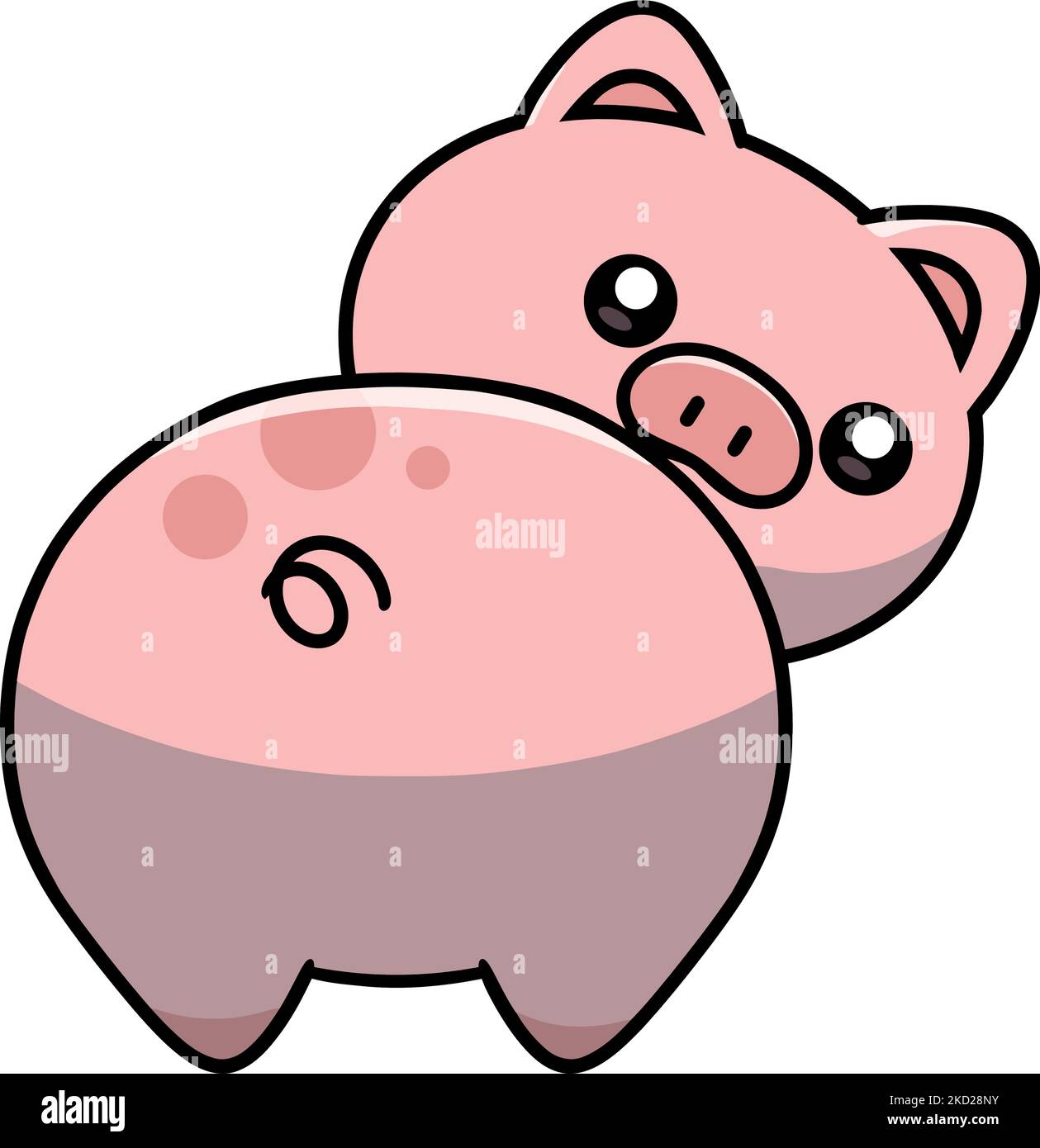 A cute kawaii pig cartoon character looking back with a sad expression ...