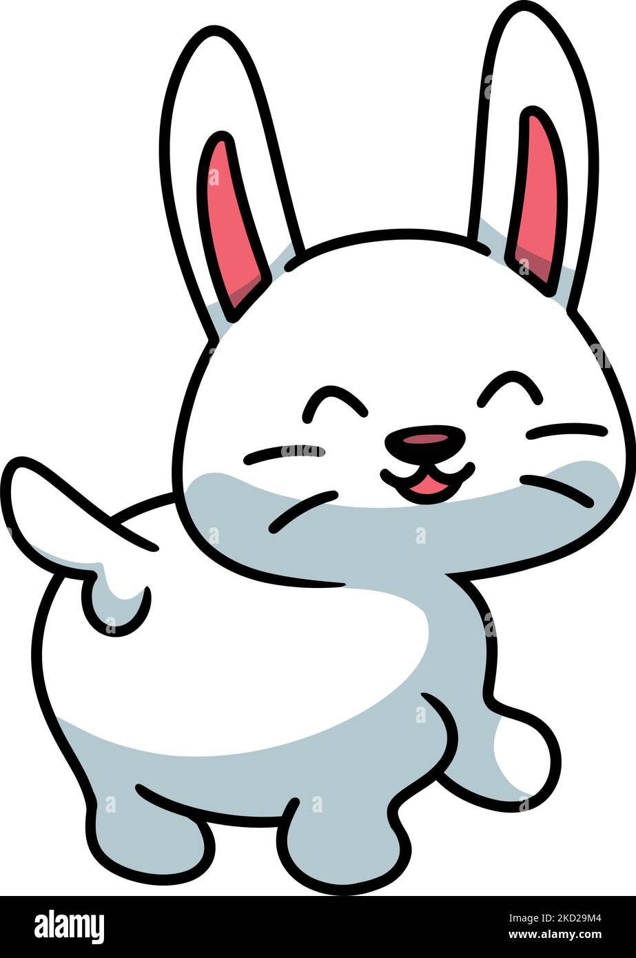 A cute kawaii bunny cartoon character looking back with a happy ...
