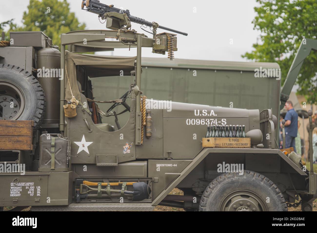 US Army Truck with Gun and Beer from Luxembourg on top Stock Photo - Alamy