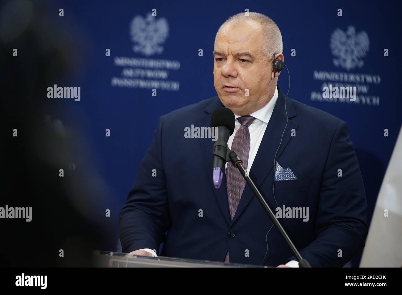 Polish Deputy Prime Minister Jacek Sasin during a press conference with ...