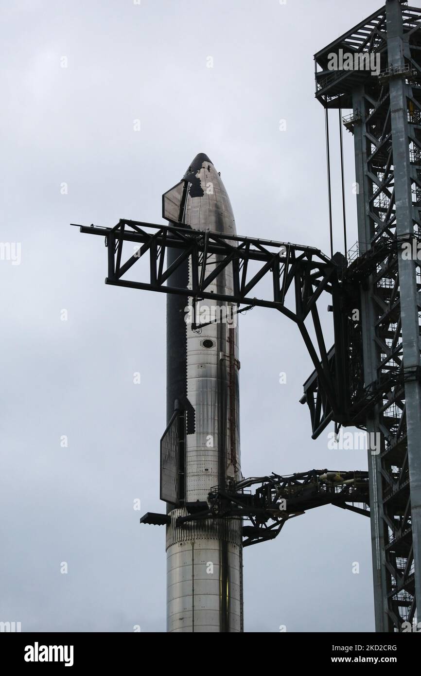 Spacexs Newly Stacked Launch Vehicle Starship Is Seen At First Light