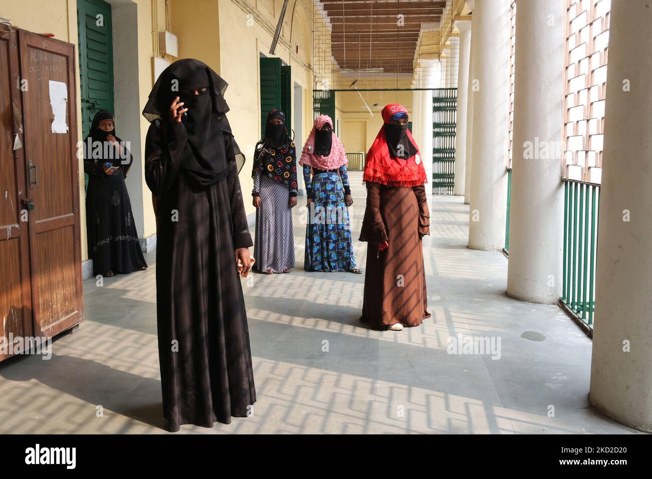 Muslim students in a hijab a Alia University in Kolkata, India ...