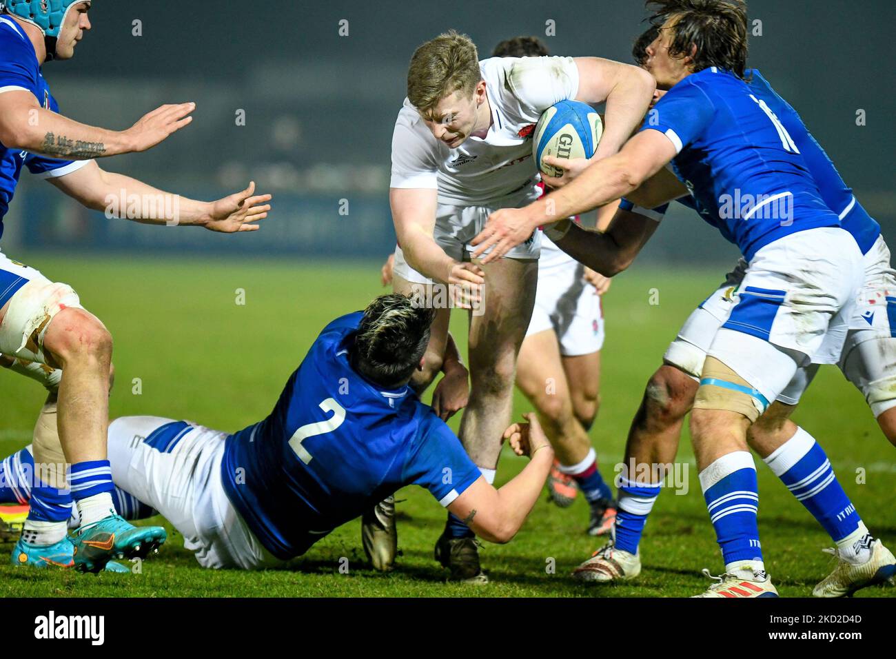 Francis Moore (England) tackled by Frangini Lapo (Italy) during the ...