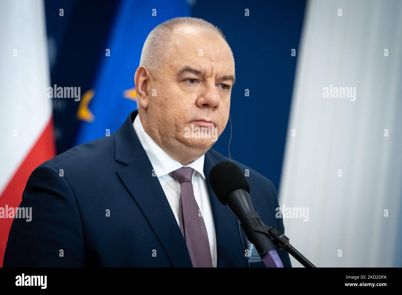 Polish Deputy Prime Minister Jacek Sasin during a press conference with ...