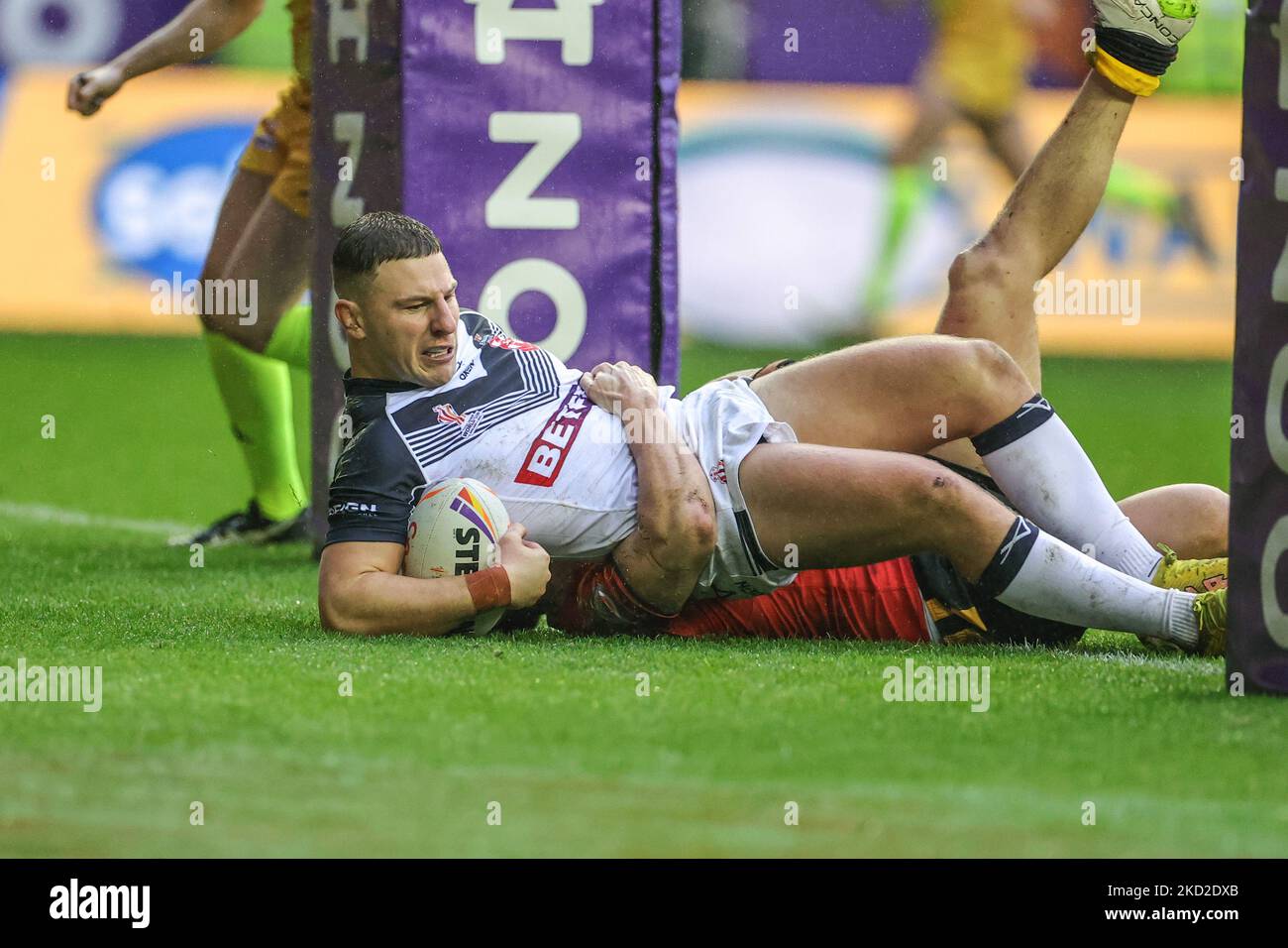 George Williams of England goes over for a try during the Rugby League ...