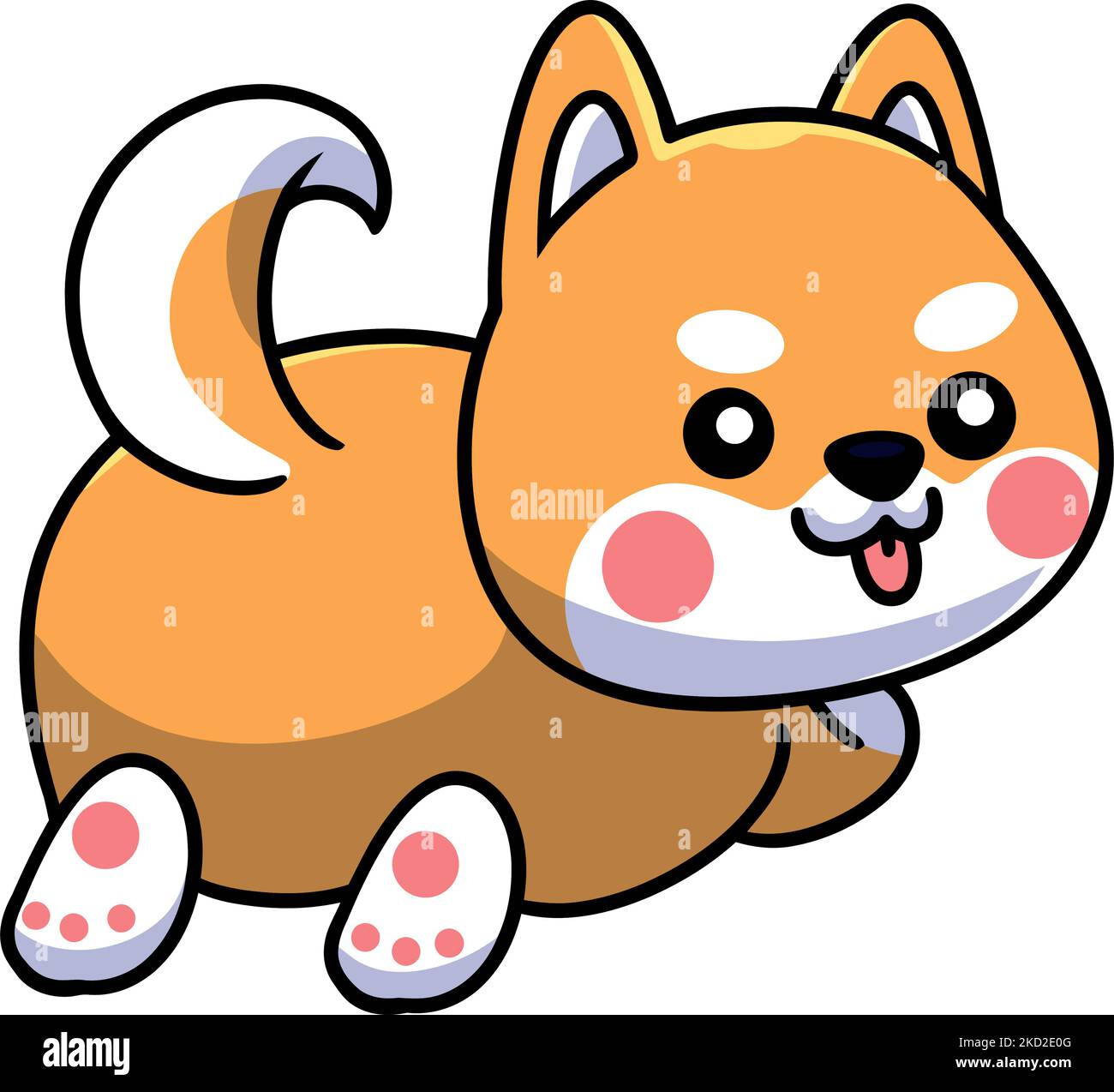 A cute kawaii dog cartoon character looking back with a happy ...